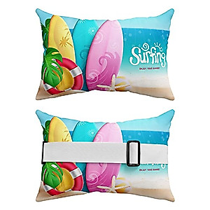 Recliner Head Pillow Ledge Loungers Chair Pillows with Insert Summer Beach Surfboard Aqua Wood Grain Lumbar Pillow with Adjustable Strap Outdoor Waterproof Patio Pillows for Beach Pool Chair, 2 PCS