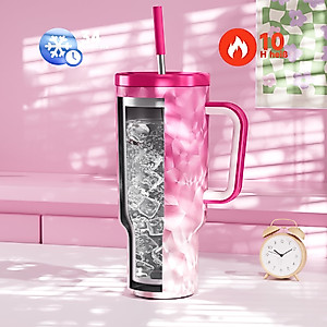 Meoky 40oz Tumbler with Handle for Women: 100% Leakproof Stainless Steel Insulated Tumbler with Lid and Straw for Car Travel Home - Fashion Enthusiasts, Candy