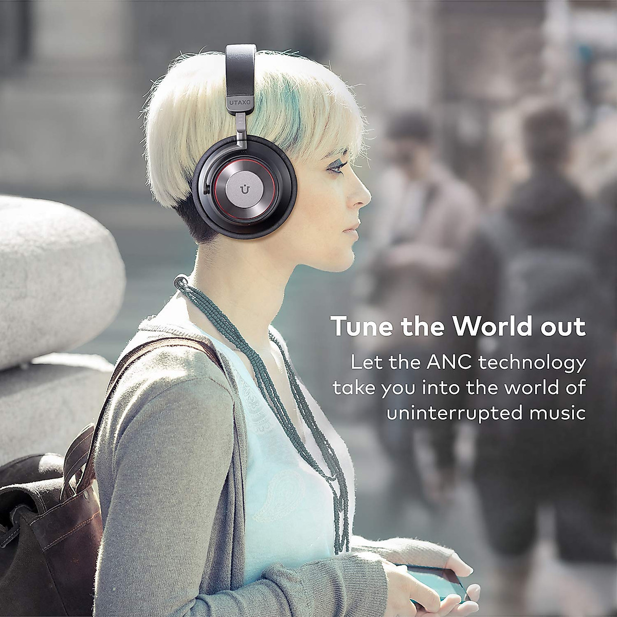 UTAXO Noise Cancelling Headphones, Bluetooth Headphones with Mic Wireless Headphones Over Ear Hi-Fi Sound/Deep Bass, Quick Charge 30H Playtime for Travel Work TV PC Cellphone