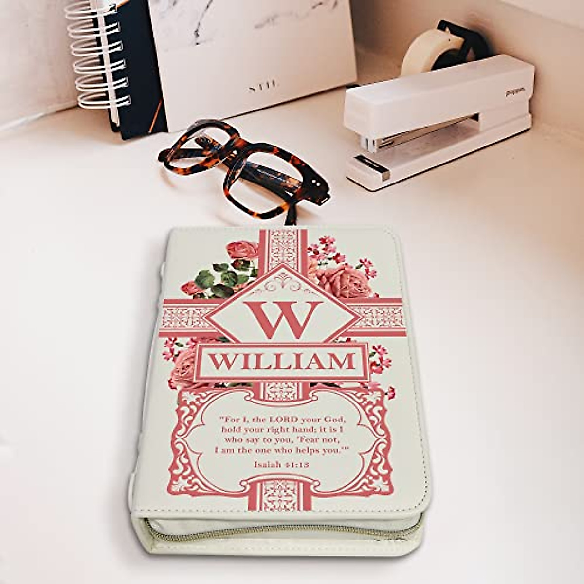9.6x6.6 Inch Personalized Bible Cover, Custom Bible Cover – Personalized Leatherette Bible Cover and Carrying Case with Handle, Womens Bible Case - White Small (Design 2)