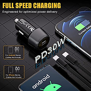 USB C Car Charger Adapter 30W Fast Charge, 12V USB Car Charger Cigarette Lighter Adapter, Car Phone Charger Fit iPhone 13/13 Pro/13 Pro Max/12/12 Pro/12 Mini, Galaxy S22/S10, iPad Pro and More