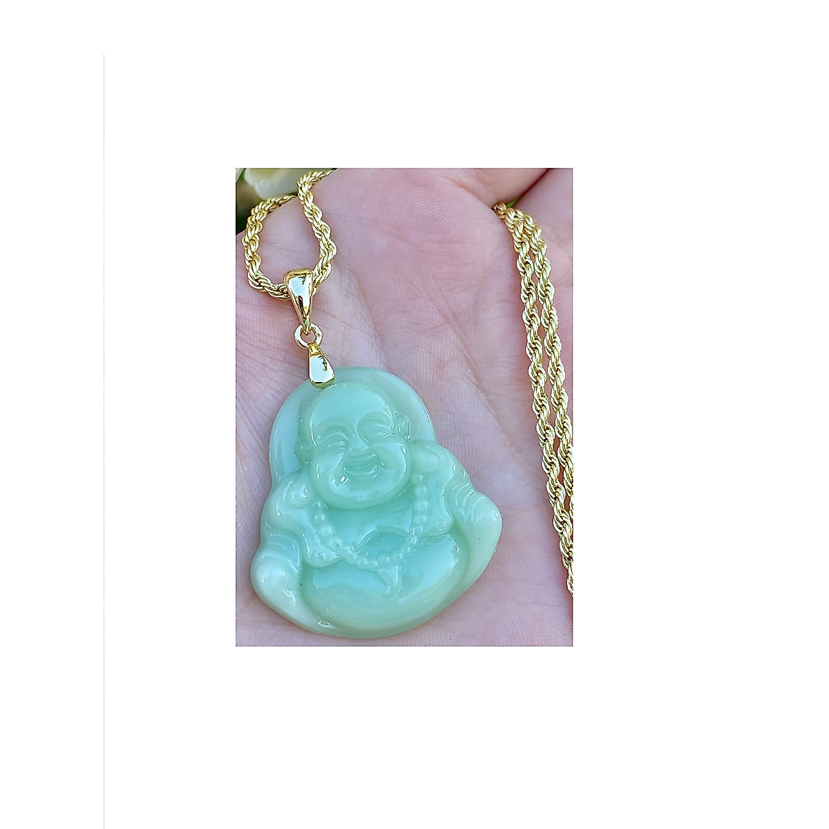 Smiling Laughing Buddha Green Jade Pendant Cute Necklace Rope Chain Genuine Certified Grade A Jadeite Jade Hand Crafted, Jade Neckalce, 14k Gold Filled Buddha necklace, Jade Medallion Apple Green