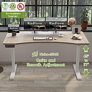 Radlove Dual Motors Height Adjustable 63 x 30'' Electric Standing Desk with Curved Design Stand Up Table 4 Memory Keys, Computer Desk with Splice Board Home Office Desk, Oak Top + White Frame