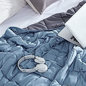 SLEEP ZONE Reversible Cooling Weighted Blanket 20 lbs Queen 60x80 inches Pressue Relief Blanket for Adults with Premium Glass Beads (Blue+Grey)