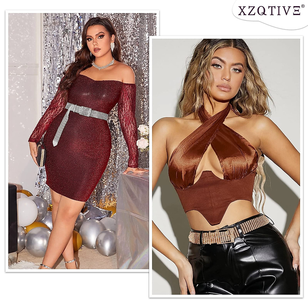 XZQTIVE Women Crystal Belt Rhinestone Shiny Diamond Bling Glitter Chain Waist Belt for Jeans Dresses Pants Silver Gold