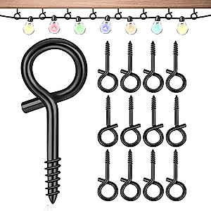 Hanger Christmas Lights Hanger Hooks Screw-in Outdoor Wiring, Easy Release Open Loop with Safety Buckle Design (Black,12 Pieces)