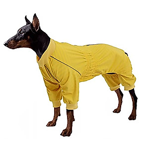 Brabtod Waterproof Dog Raincoat with Legs Double Layer Dog Clothes Full Body Dog Rainproof Jacket with Reflective Zipper Closure, Trousers Suit Ideal for Small Medium-Yellow-XXL