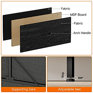 Fixwal 63.3 Inch Large Black Dresser for Bedroom, 16 Drawer Dresser, Long TV Stand for 55, 65, 70 Inch TV with Power Outlets, Fabric Chest of Drawers for Bedroom, Living Room, Entryway, Black