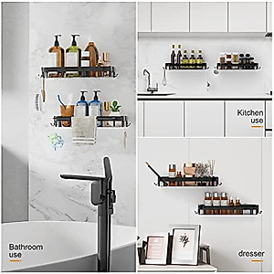 SAYUUM Shower Caddy, Shelf Organizer Rack(4-Pack), Self Adhesive No Drilling Black Bathroom Shelves