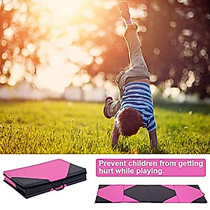 Dkeli Thick Fitness Gymnastics Exercise Mat 4 Folding Tumbling Mat for Kids Anti-Sweat Easy to Clean Indoor/Outdoor Yoga Mat Lightweight Home Gym Mat Carrying Handles，4x10x2