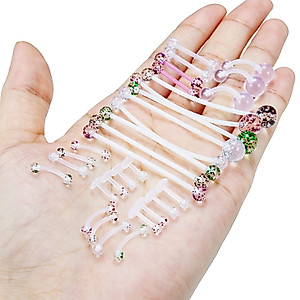 Hoeudjo 31pcs Plastic Piercing Retainer Pregnancy Belly Button Rings Bioflex Tongue Nipple Rings For Surgery Eyebrow Lip Studs Tragus Earring Industrial Bar Piercing Jewelry for Work Sports MRI