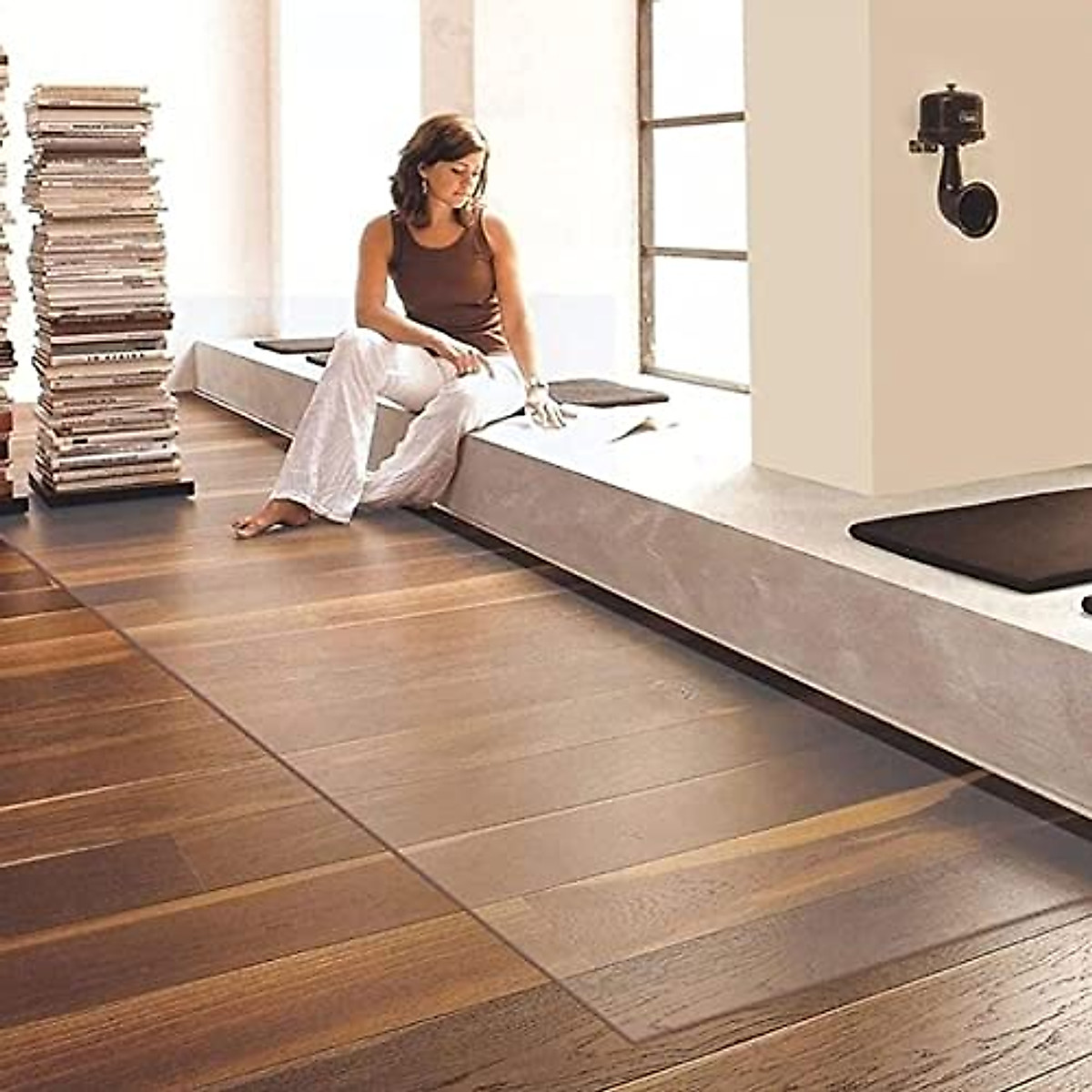 Clear PVC Desk Chair Mat 2mm Office Chair Mat for Hardwood Floor, Clear Vinyl Plastic Floor Runner Protector, Transparent Plastic Non-Skid Waterproof Rug Runner, Can Be Cut,60/80/100/120/140/160cm wi