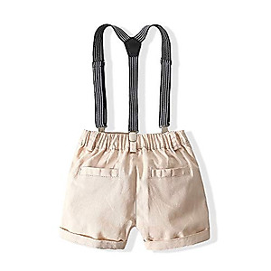 Tommelise Baby Boys Gentleman Outfits Suits, Infant Short Sleeve Shirt+Bib Pants+Bow Tie Overalls Clothes Set