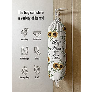 Hglian Sunflower Grocery Storage Bag Holder Wall Mount Plastic Bag Dispenser Garbage Shopping Trash Bags Container Organizer Quote Religious Sayings Farmhouse Kitchen Decor Home Blessing