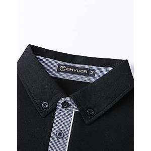 GHYUGR Men's Polo Shirts Short Sleeve Slim Fit Polo Casual Plaid Splice T-Shirts,Black 4,M