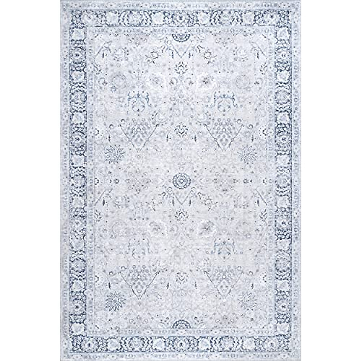 Rugs USA x Lauren Liess Bayberry Vintage Machine Washable Ultra Thin Area Rug, 5' x 8', Light Blue