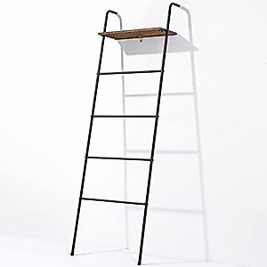 YBING Blanket Ladder 5 Layer Wall-Leaning Ladder Rack with Shelf Decorative Ladder Shelf Metal Leaning Towel Ladder Rack for Blankets or Towels for Living Room Bathroom Rustic Black