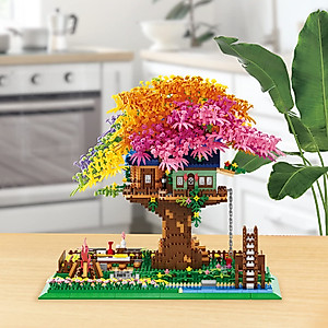 Kadablk Rainbow Flowers Building Block with Light,Sakura Cherry Blossom Bonsai Tree House Construction Set,4451 PCS Mirco Blocks Architecture for Adults and Teens