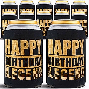 Happy Birthday Decorations for Men, Insulated Can Coolers, Birthday Party Decor and Party Favors for Him, Can Sleeves for Soda and Beer Birthday Gift for Dad, 12-Pack, Black & Gold