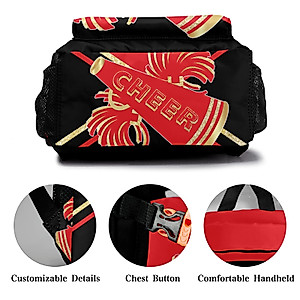 BigBigift Custom Cheer Red Black Cheerleaders Waterproof Backpack Bookbag with Name for Birthday Holiday Gift, 12.2(L)x5.9(W)x16.5(H)inch