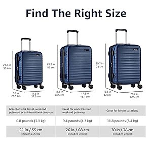 Amazon Basics 2-Piece Luggage Set (21", 30"), Hardshell Suitcases With Wheels, Expandable For Up to 25% More Space, With Scratch-Resistant Surface, Four Multi-directional Wheels, Navy Blue