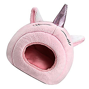 balacoo Hamster Cave Bed Hideout Nest Unicorn Shape Warm Plush House Cage Hut for Rat Hedgehog Chinchilla Guinea Pig