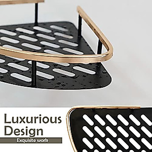 ROZZWILD Shower Caddy 2 Pack Adhesive Wall Mounted No Drilling Washstand Organizer Aluminum Alloy Rustproof Shelf Bathroom Kitchen Storage Rack Matte Black Gold (Triangle)