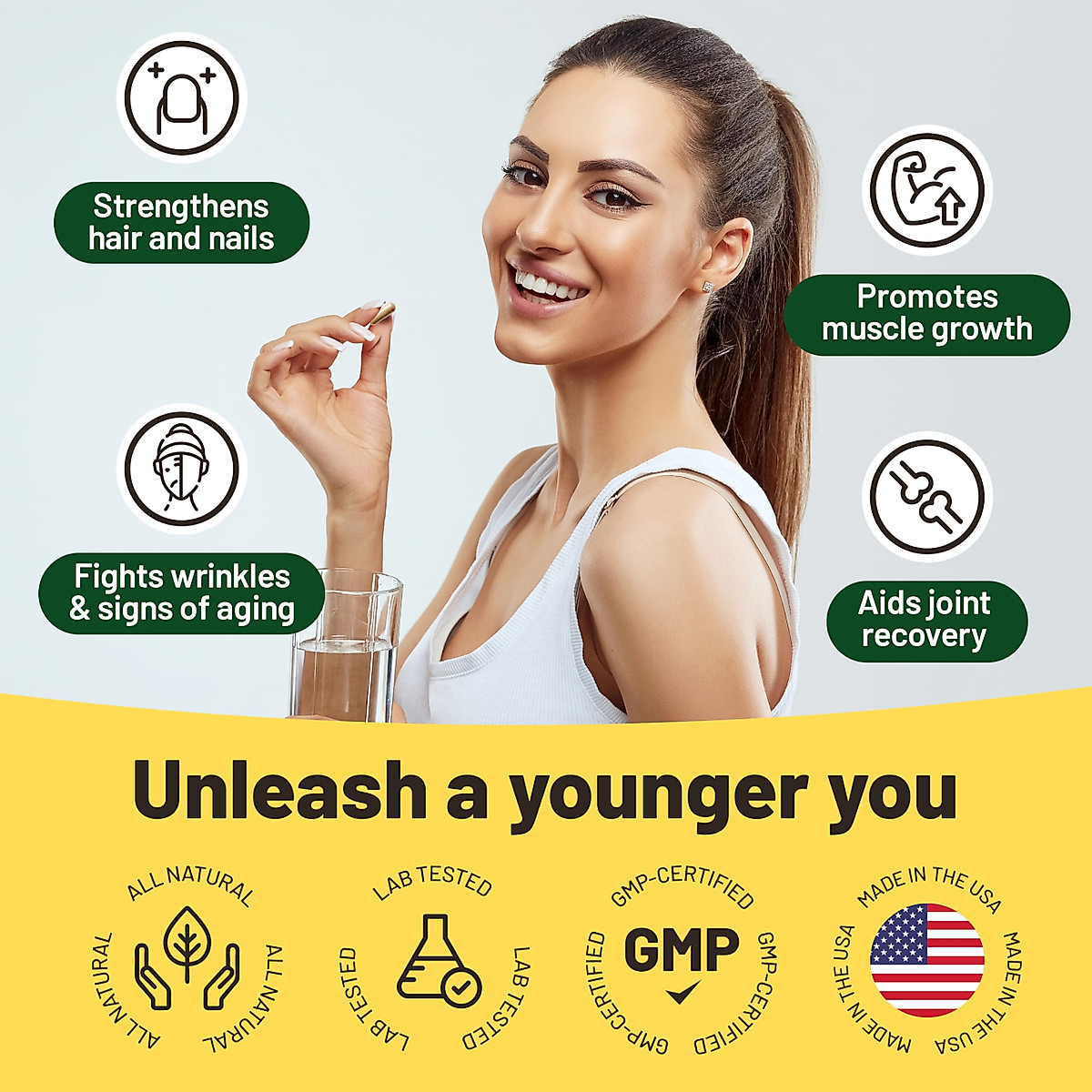 Vegan Collagen Supplements with Biotin for Hair, Skin, Nails & Joints - 2 Months Supply. Cruelty Free Plant Based Collagen Vegan, Vegetarian Collagen Booster Pills for Women and Men