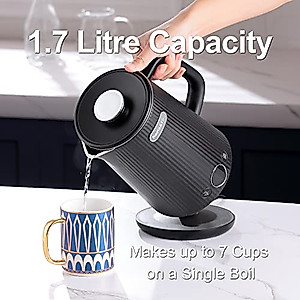 Nueve&Five Electric Kettle with Digital Temperature Display(℉/℃), 1.7L Double Wall Electric Hot Water Kettle, Auto Shut Off, 1200W Seamless 304 Stainless Steel Electric Tea Kettle -Black