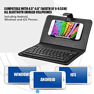 ELIATER Portable Bluetooth Keyboard with Leather Case Cover with for 4.5''-6.8'' iOS, Android and Windows Smart Phones, Detachable with Kickstand