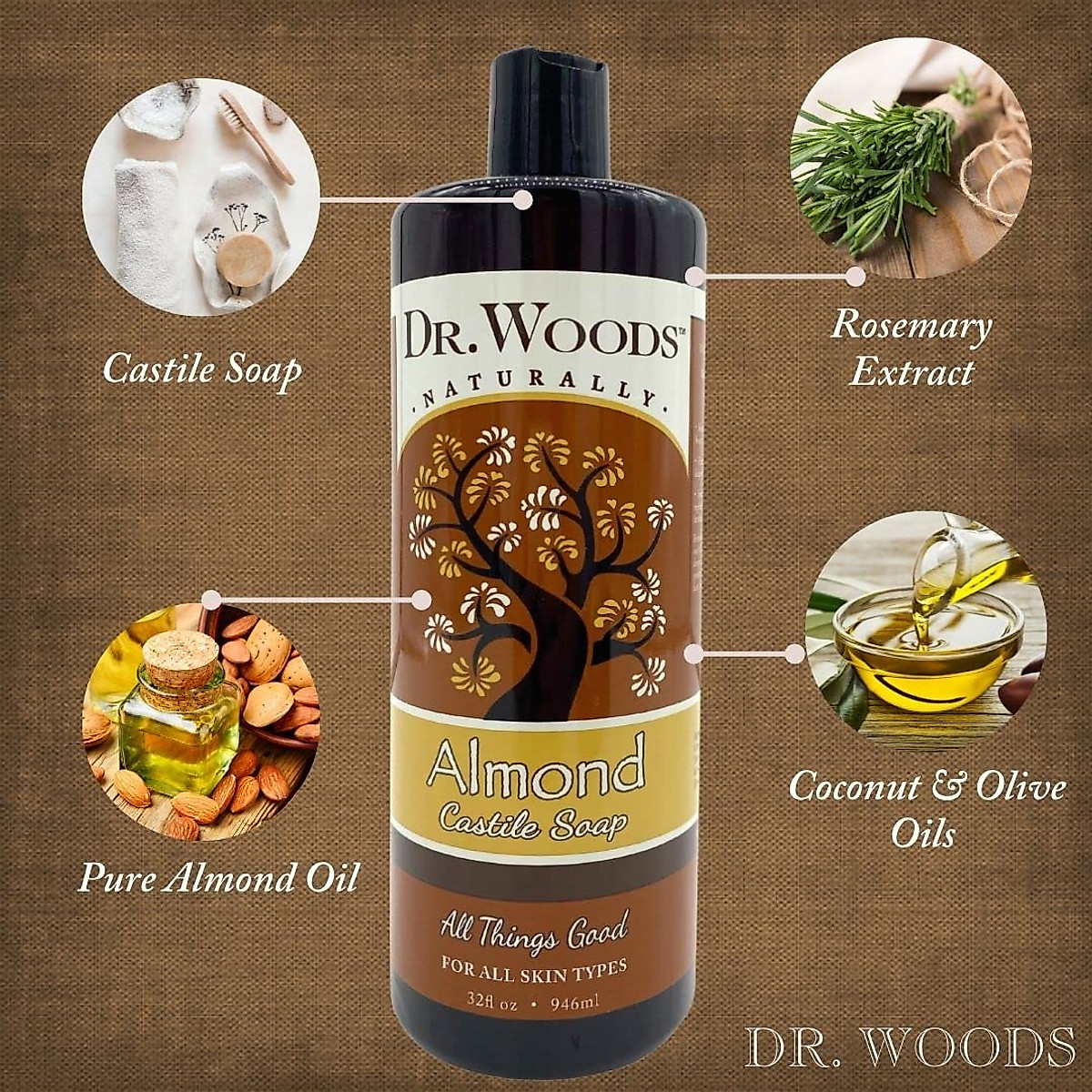 Dr. Woods Pure Castile Soap, Almond, 32 Fl. Oz