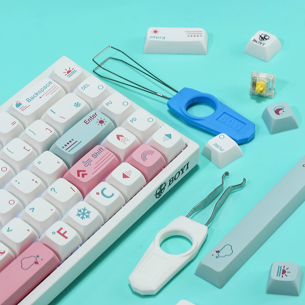 BOYI WK68 Hot Swappable RGB Mechanical Keyboard,Wireless Bluetooth 5.0/2.4G/Wired Type-C Tri-Mode PBT Sublimation Keycaps 65% Gaming Keyboard(Gateron Yellow Switch,Weather Theme XDA Keycaps)