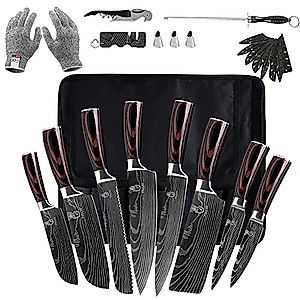 FULLHI Knife Set, 14pcs Japanese Knife Set, Premium German Stainless Steel Kitchen Knife Set