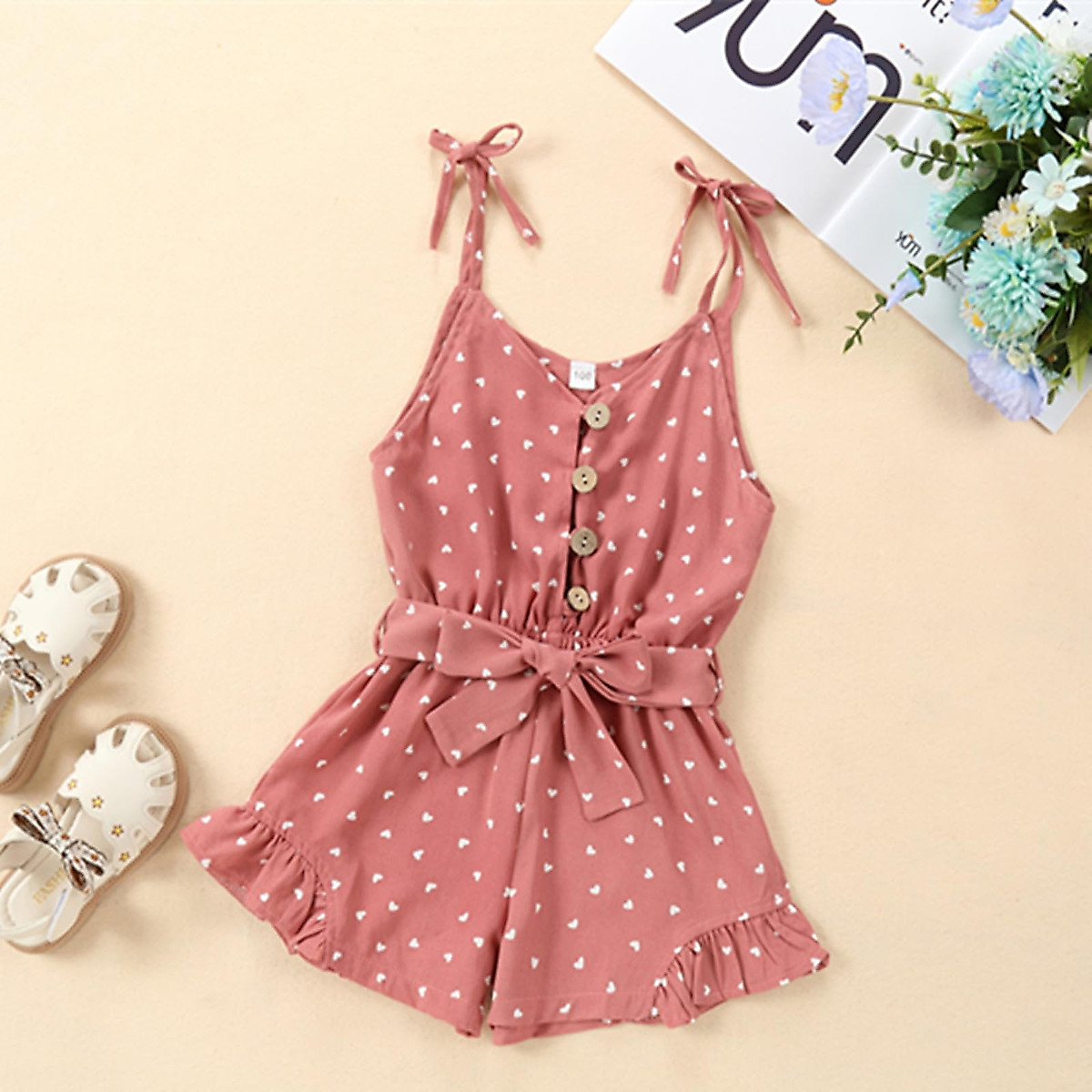 Tepuce 2T Girls Clothes Summer Baby Strap Sleeveless One Piece Halter Romper Casual Jumpsuit, Pink Heart 2-3T/100cm