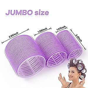 36 Packs Jumbo Hair Rollers Hair Curlers. 2.5 inch Large Self Grip Hair Curlers for Long Hair, Big Hair Rollers for Long Hair. No heat Curlers Hair Rollers with Clips & Comb (Purple)
