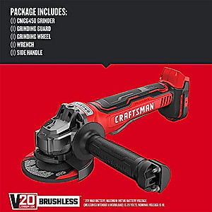 CRAFTSMAN V20 Battery & Charger Starter Kit, 2.0 Ah with V20 Angle Grinder, 4-1/2-Inch, Tool Only (CMCB202-2CK & CMCG450B)