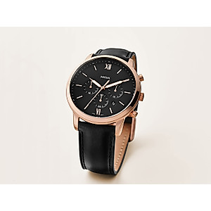Fossil Men's Neutra Quartz Stainless Steel and Leather Chronograph Watch, Color: Rose Gold, Black (Model: FS5381)