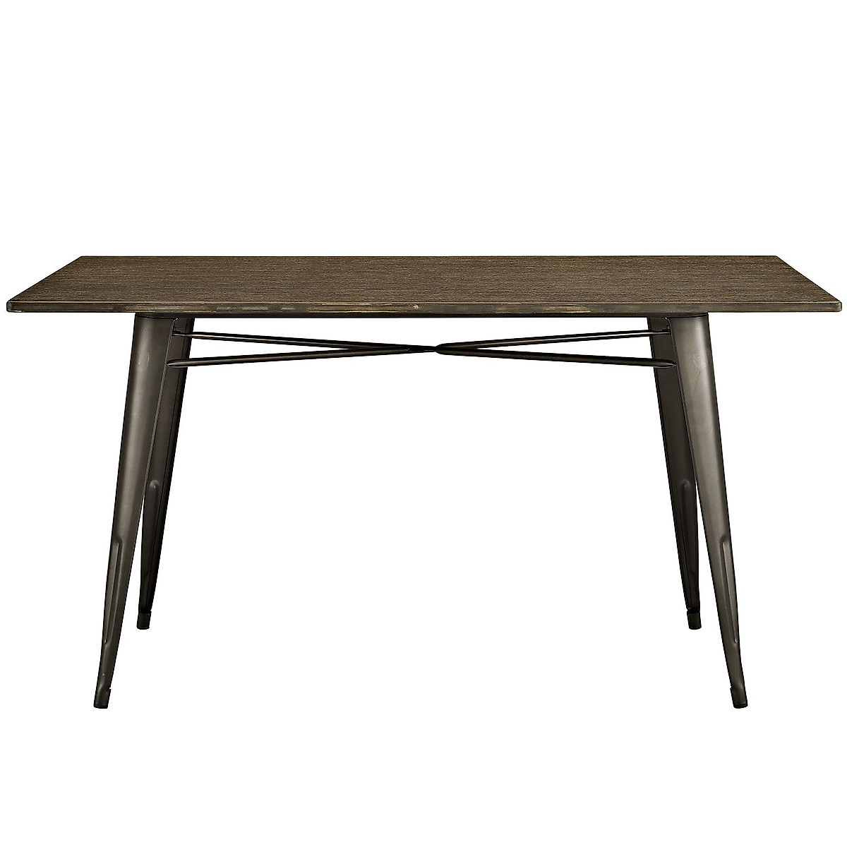Modway Alacrity 59" Rustic Modern Farmhouse Wood Rectangle Dining Table with Steel Legs in Brown