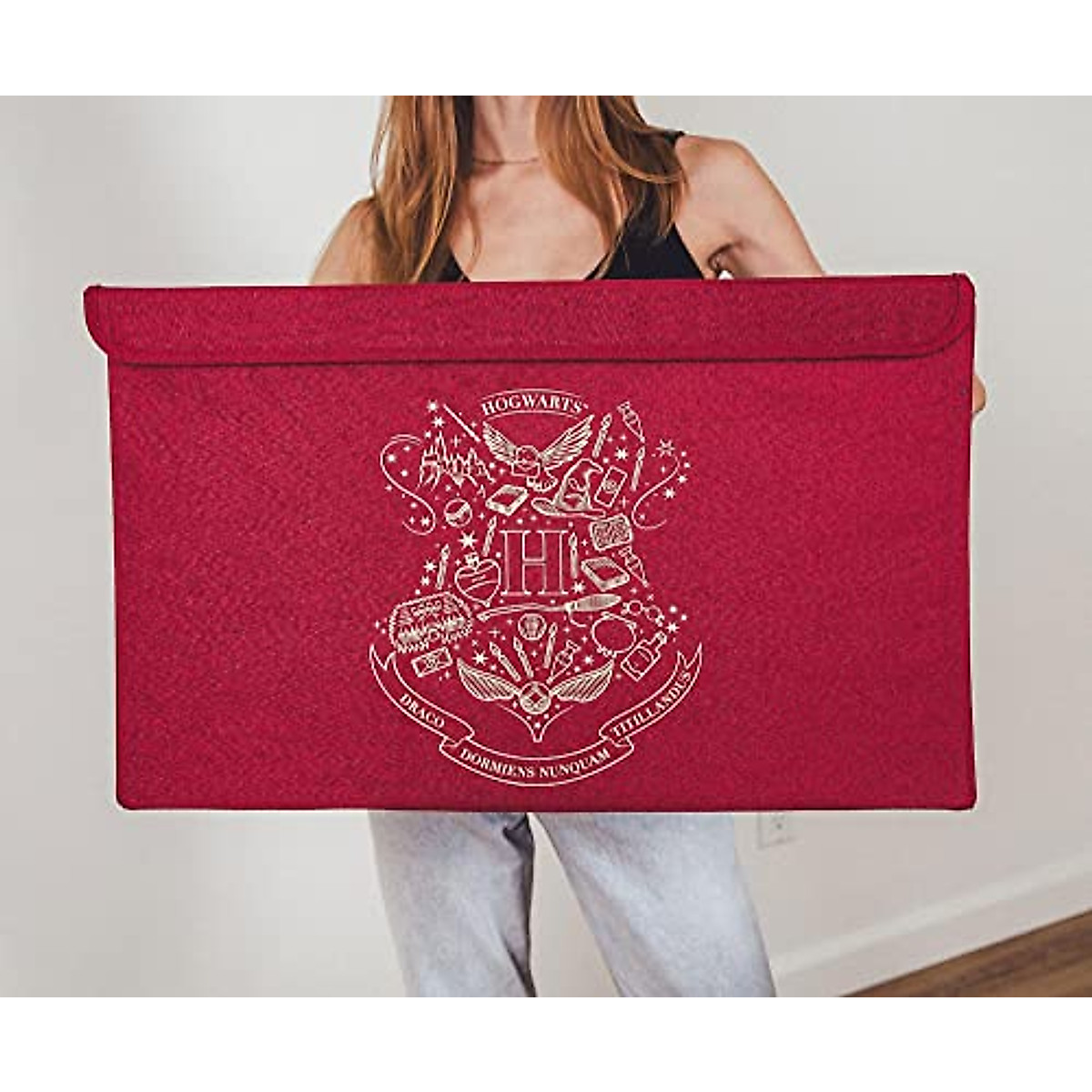 Harry Potter Hogwarts Collapsible Storage Bin Chest with Lid | Fabric Basket Container with Handles, Cubby Cube Closet Organizer | Wizarding World Gifts And Collectibles | 15 x 24 Inches