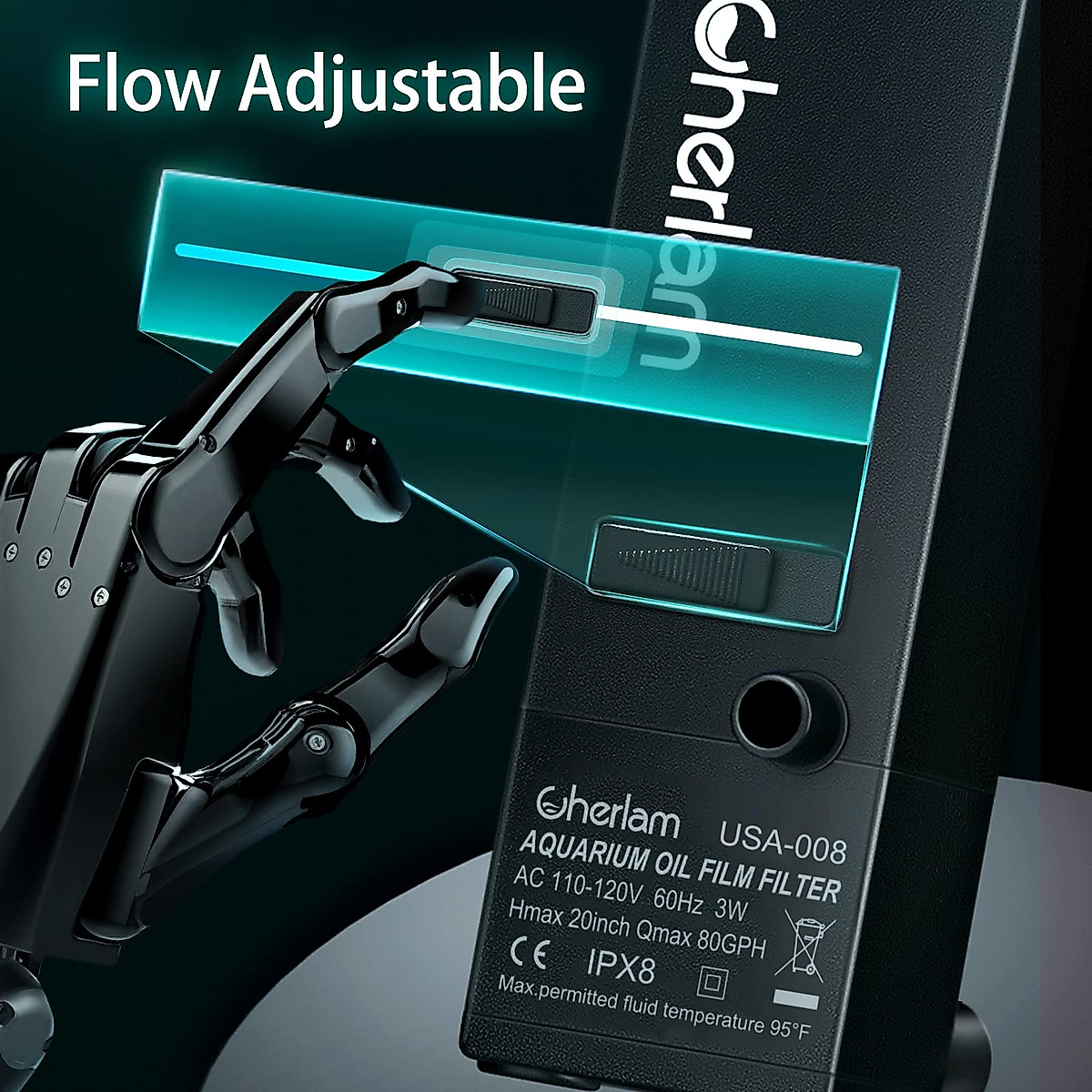 CHERLAM Aquarium Surface Protein Skimmer,3W Fish Tank Protein Skimmer,3 in 1 Aquarium Oil Skimmer for Sea and Fresh Water, Internal Filter Wall Mounted Fish Tank Surface Protein Skimmer