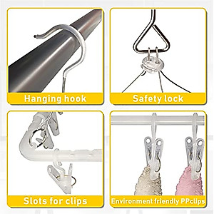 EMT ETRENDS Clothes Drying Rack with Clip Hangers, Laundry Drip Hanger, Closet Clothes Hangers with Clothespins, Underwear/Socks/Towels/Baby Clothes Hanger (12 Clips, White, Plastic)