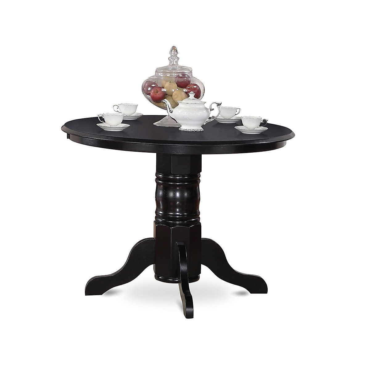 HomeStock Medieval Majesty 3Pc Round 42 Inch Dining Room Table and A Pair of Parson Chair with Black Finish Leg and Linen Fabric- Black Color