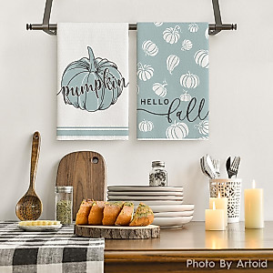 Artoid Mode Blue Watercolor Pumpkin Hello Fall Kitchen Towels Dish Towels, 18x26 Inch It's Fall Y'all Decoration Hand Towels Set of 4