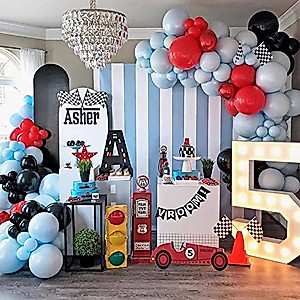 Race Car Balloons Arch Garland Kit 148PCS Red Blue Black Checkered Flag Foil Balloon Racing Car Theme Two Fast 2nd Birthday Party Supplies for Boys