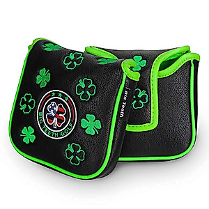 Big Teeth Lucky Clover Mallet Putter Cover Magnetic, Putter Covers for Golf Clubs Mallet, Putter Headcover Mallet Funny Fit Taylormade Scotty Cameron Large Square Putter Head