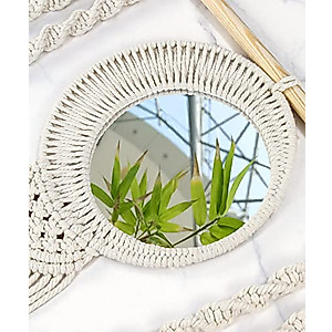 Sonefreiy Macrame Wall Hanging Shelf Boho Rope Shelves with Mirror Dreamcatcher Bohemian Wall Decor for Bedroom, Bathroom, Living Room