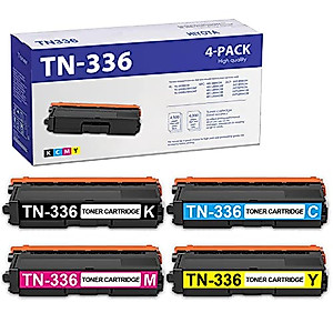 HIYOTA TN336 Compatible TN-336BK TN-336C TN-336M TN-336Y High Yield Toner Cartridge Set Replacement for Brother TN336 HL-L9200CDW/CDWT MFC-L8850CDW DCP-L8450CDW Series Printer (4 Pack ,1BK/1C/1M/1Y)