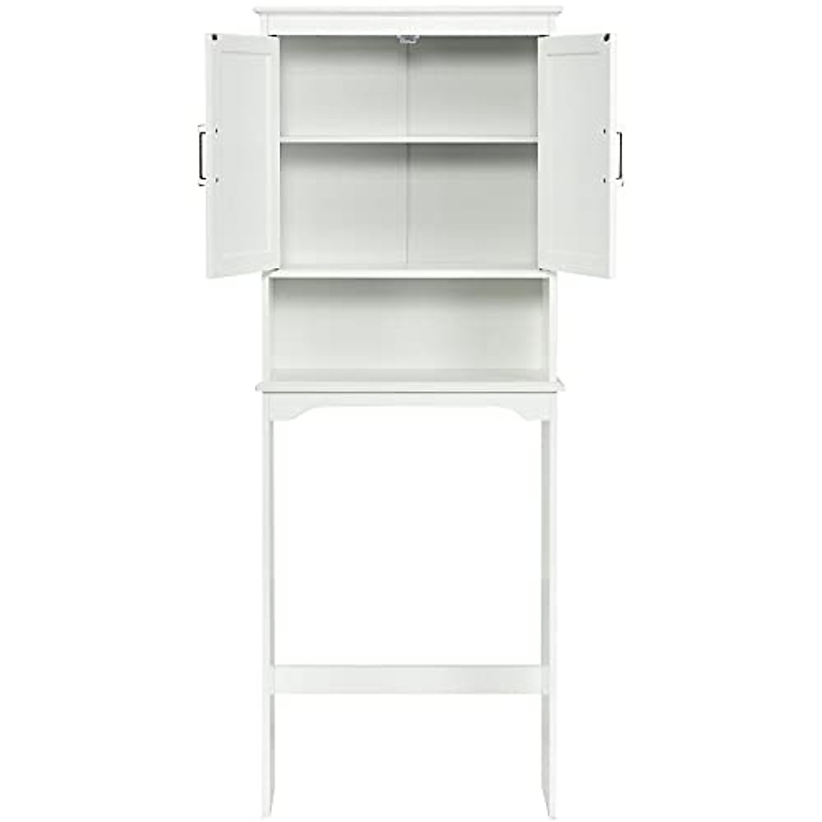BestComfort Over The Toilet Storage Cabinet, Bathroom Space Saver with Adjustable Inside Shelf and Open Bottom Shelf, Toilet Rack Organizer with Double Doors (25inchx 9inchx 66inch), White