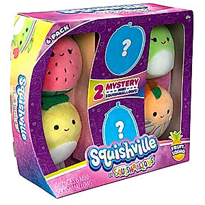 Squishville by Squishmallows Mini Plush Fruit Squad, Six 2" Soft Minimallow Plush, Irresistibly Colorful Fruits, Mini Peach, Pineapple, and Watermelon