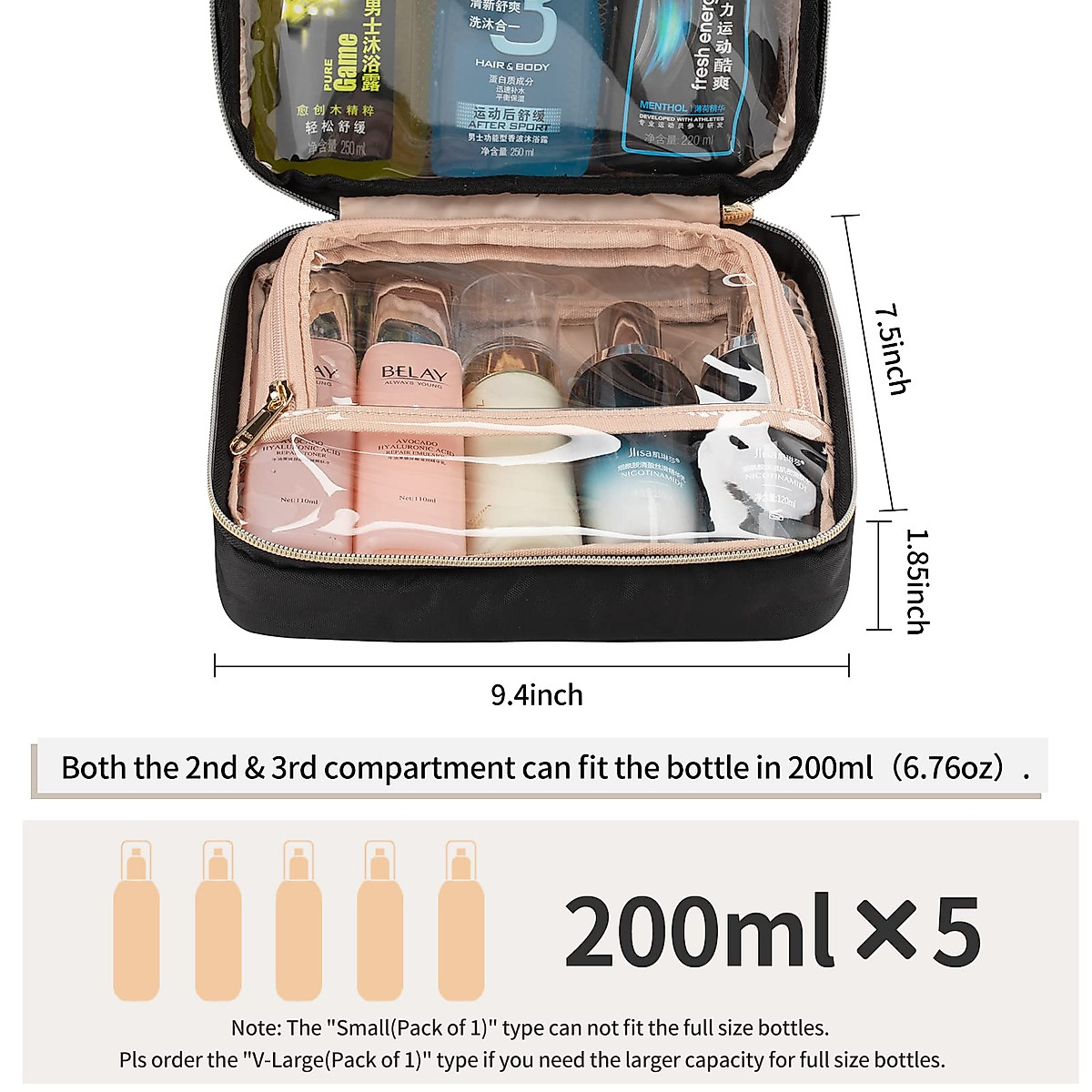 CUBETASTIC Travel Toiletry Bag, Makeup Bag for Women, Portable Water-resistant Small Travel Bag for Toiletries & Cosmetic Essentials